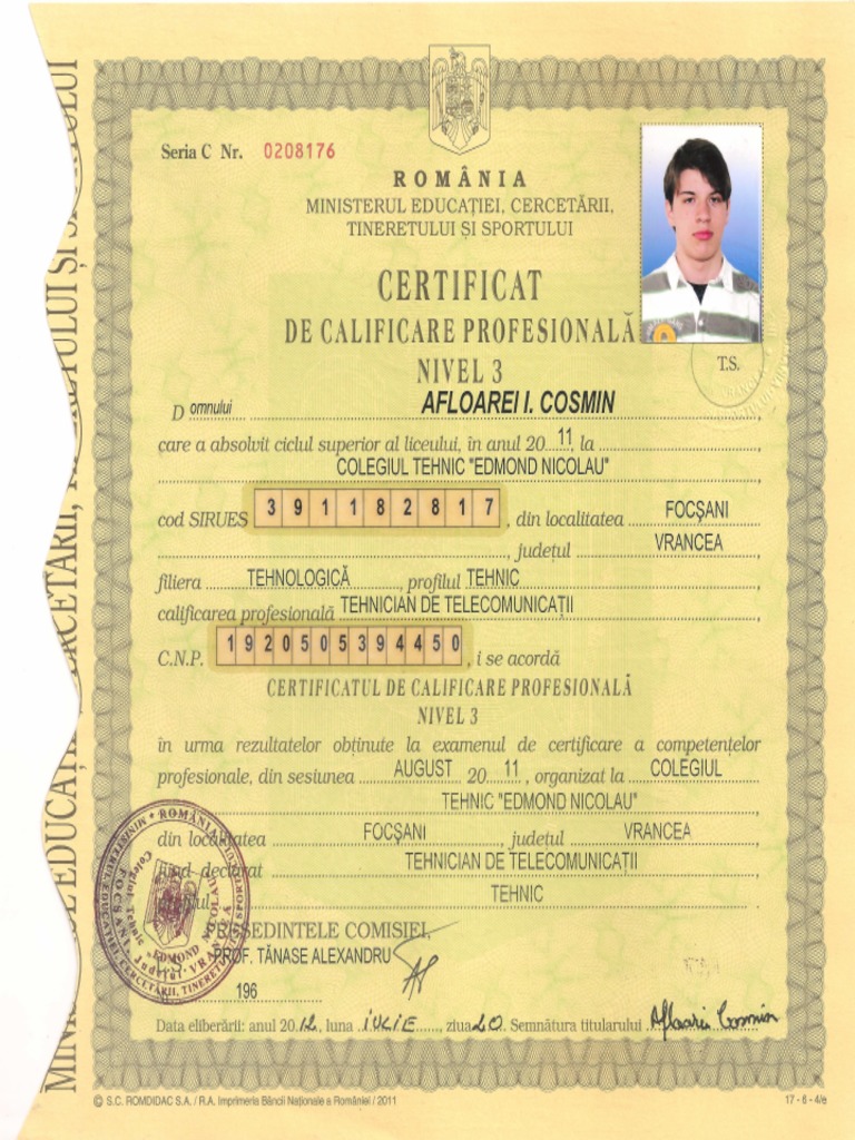 Tehnician de Telecomunicatii Certificat de Calificare Profesionala ...