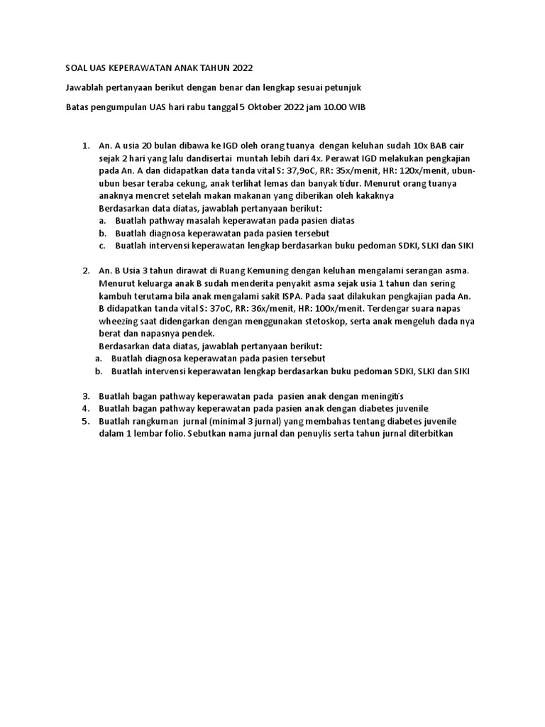 Soal Uas Kep Anak 2022 | PDF
