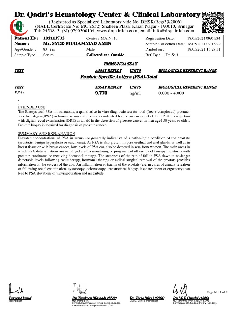 Patient Report Direct View | PDF | Prostate Specific Antigen | Prostate ...