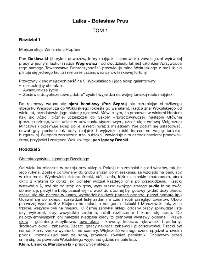 Lalka - Notatki | PDF