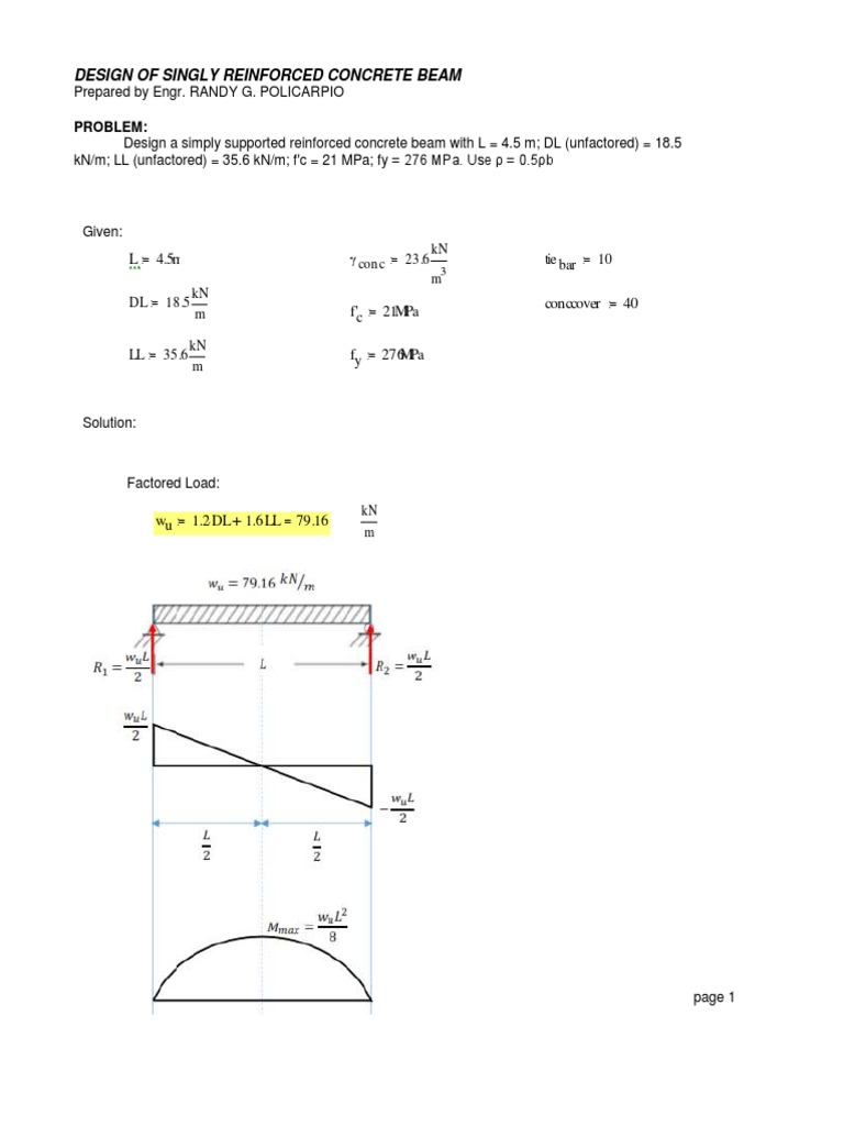 Design of a Simply Supported Reinforced Concrete Beam Subjected to ...