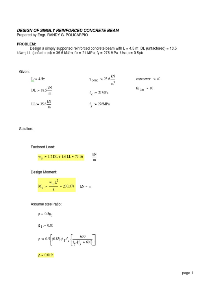 Problem1 - Solution 2 - Design of SRCB | PDF | Building Materials | Mechanical Engineering