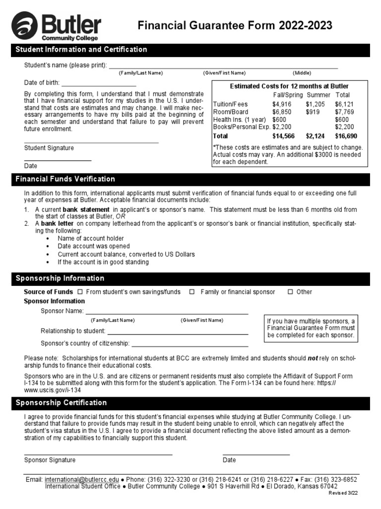 Financial Guarantee Form for Students | PDF