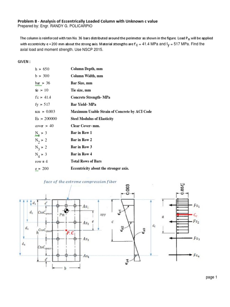 Problem 8 - Analysis of Eccentrically Loaded Column With Unknown C Value | Download Free PDF ...