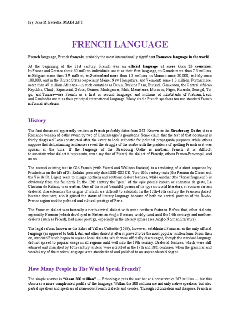 French Language | PDF | French Language | France