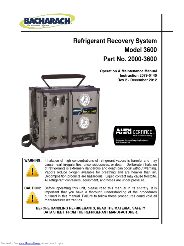 Refrigerant Recovery System 3600 | PDF | Pump | Valve