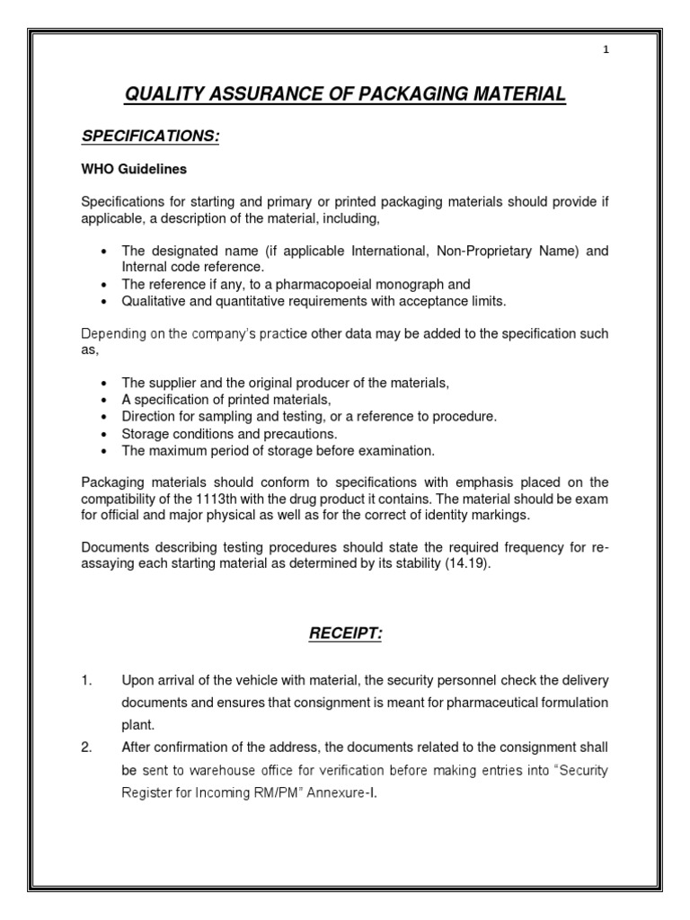 Q.A of Packaging Materials | PDF | Verification And Validation ...
