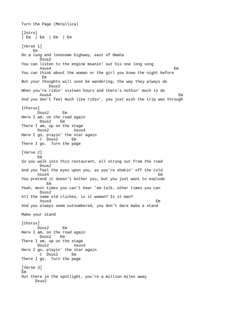 Metallica's "Turn the Page" Lyrics | PDF | Song Structure | Songs