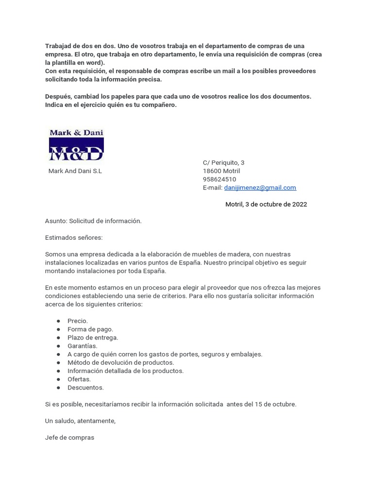 Daniel Jiménez Desolas - Modelo de Requisición de Compras y Carta de ...