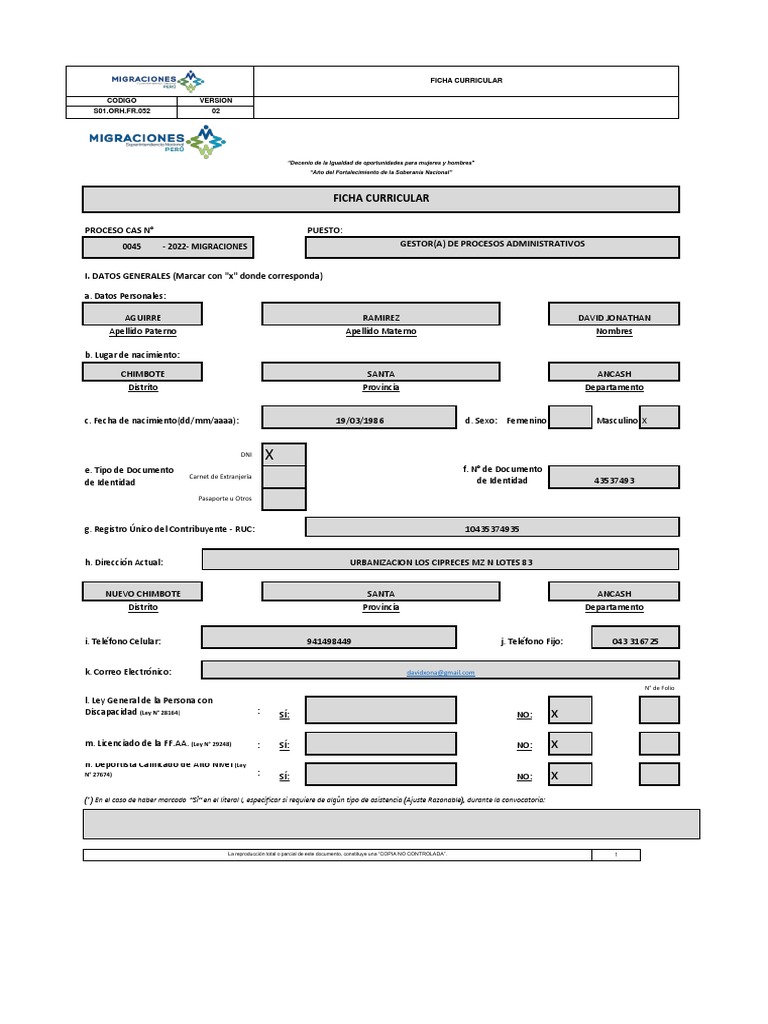 2.ficha Curricular Cas 2022 | PDF | Titulo academico | Informática