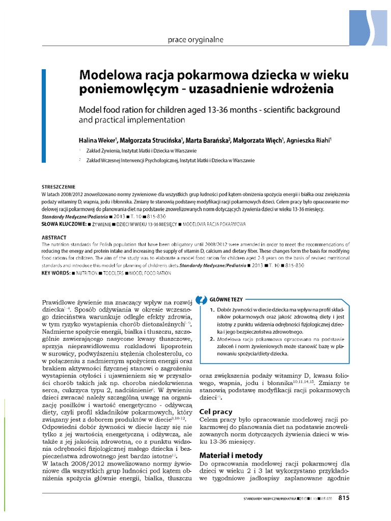 33 2013-Modelowa Racja Pokarmowa Dziecka W Wieku Poniemowlecym ...