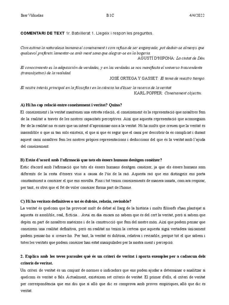 COMENTARI DE TEXT 1r | PDF