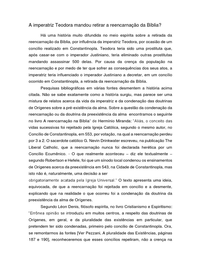 A Imperatriz Teodora Mandou Retirar A Re | PDF | Reencarnação | Igreja ...