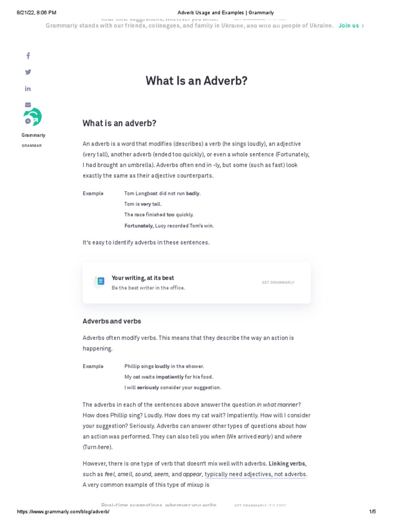 Adverb Usage and Examples - Grammarly | PDF
