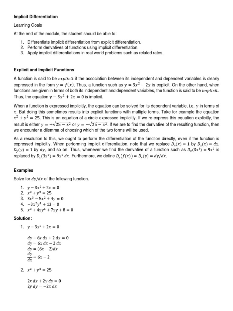 Implicit Differentiation | PDF | Derivative | Function (Mathematics)