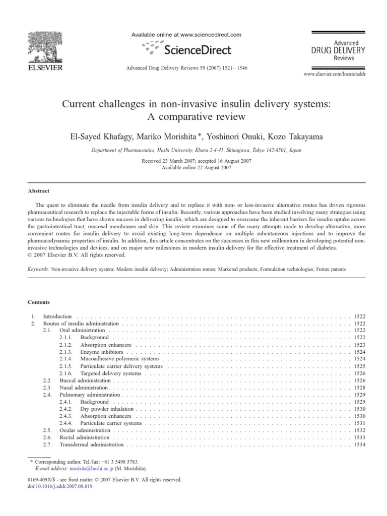 Current Challenges in Non-Invasive Insulin Delivery Systems A ...