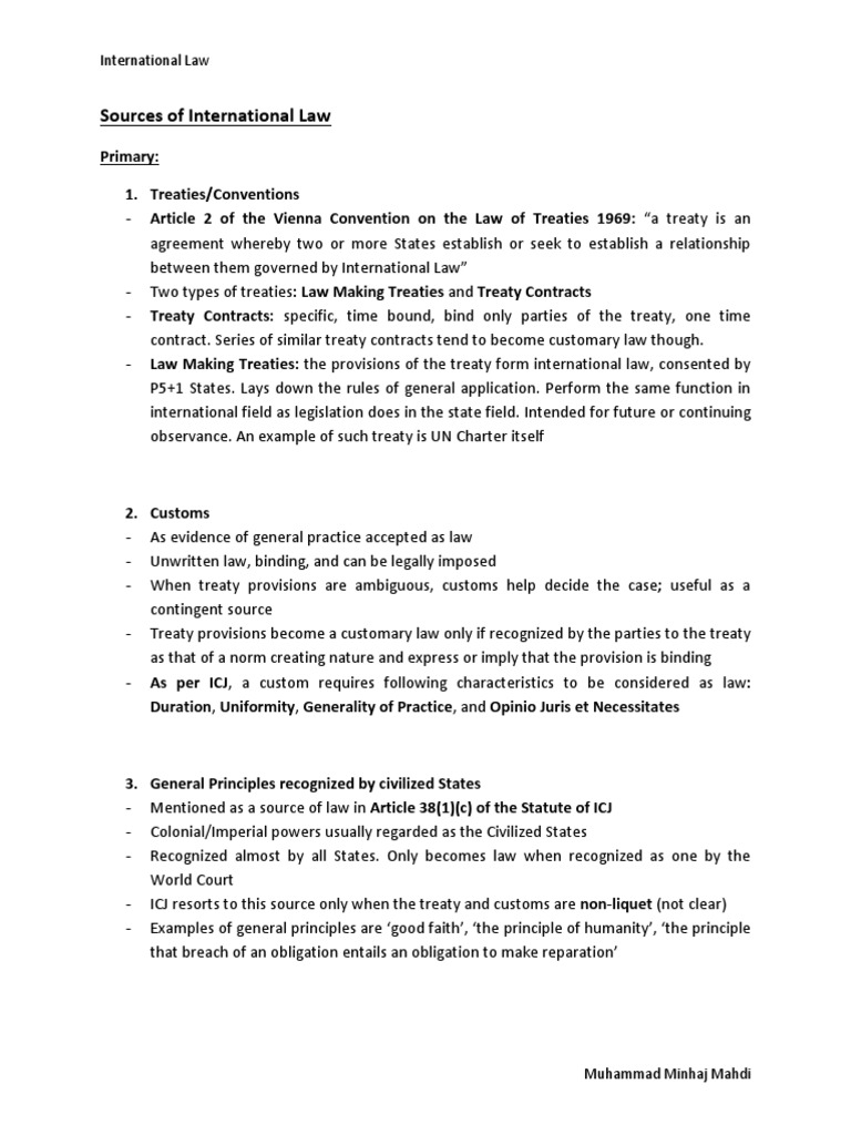 Sources of International Law | PDF | Treaty | International Law