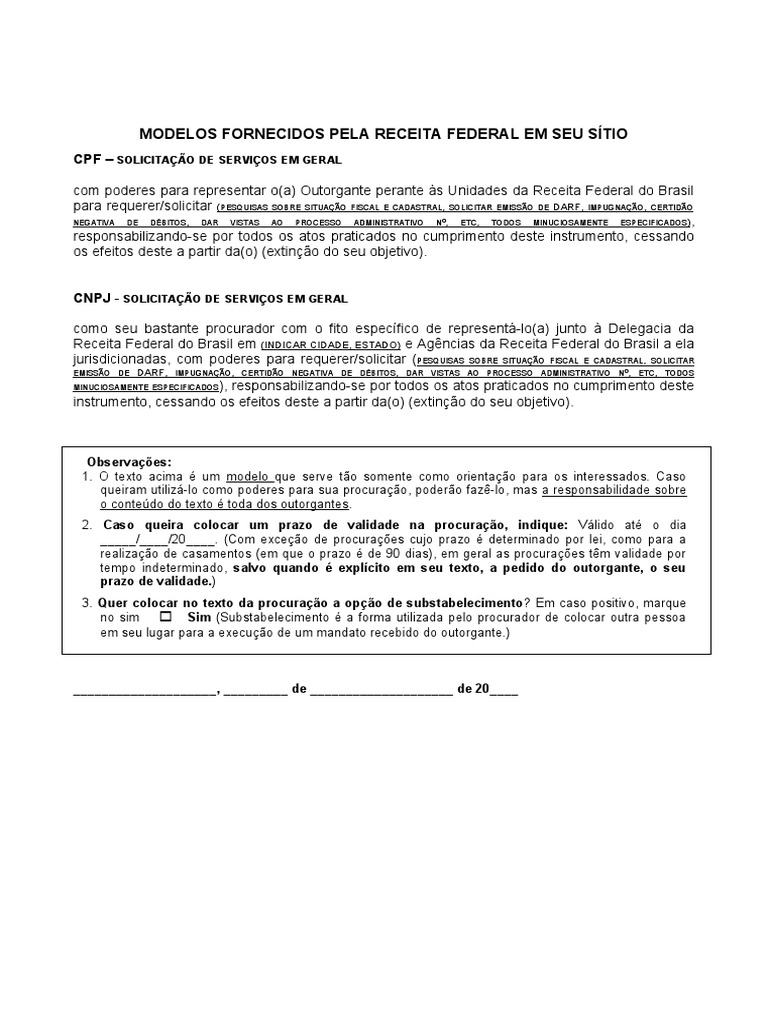 CPF - Modelos Da Receita Federal | PDF