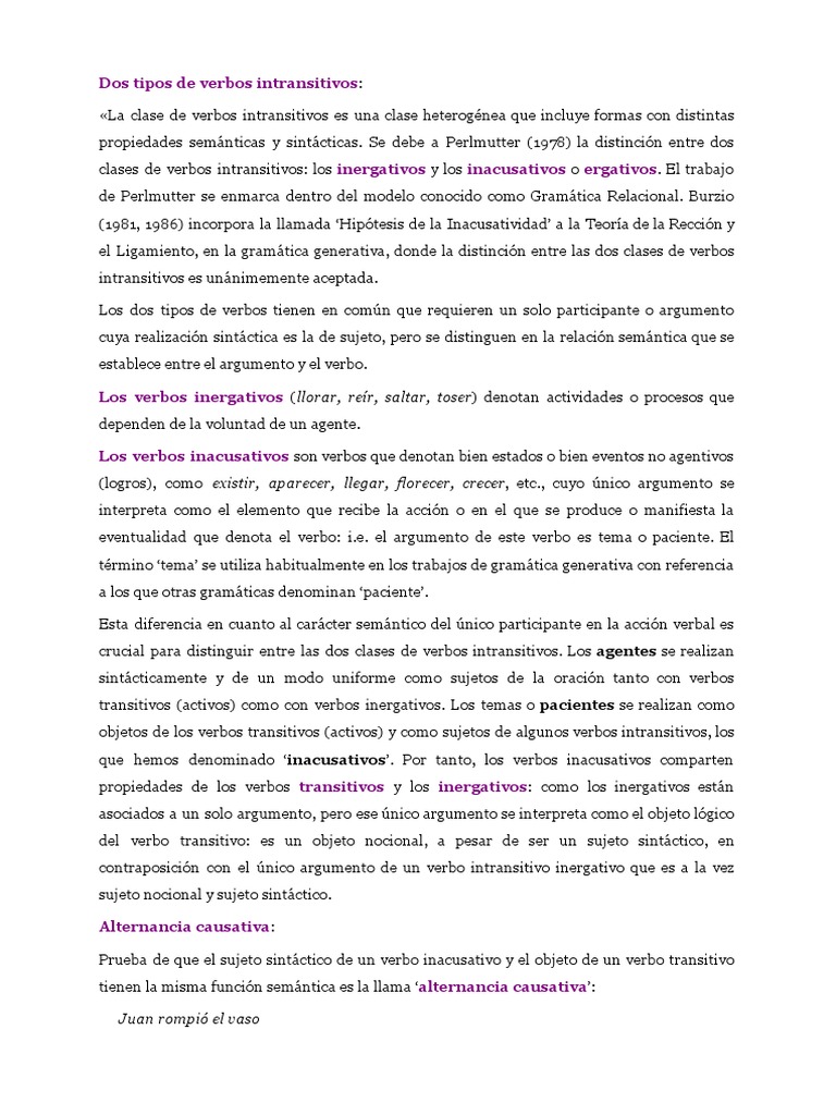Verbos Intransitivos Pdf Verbo Asunto Gramática