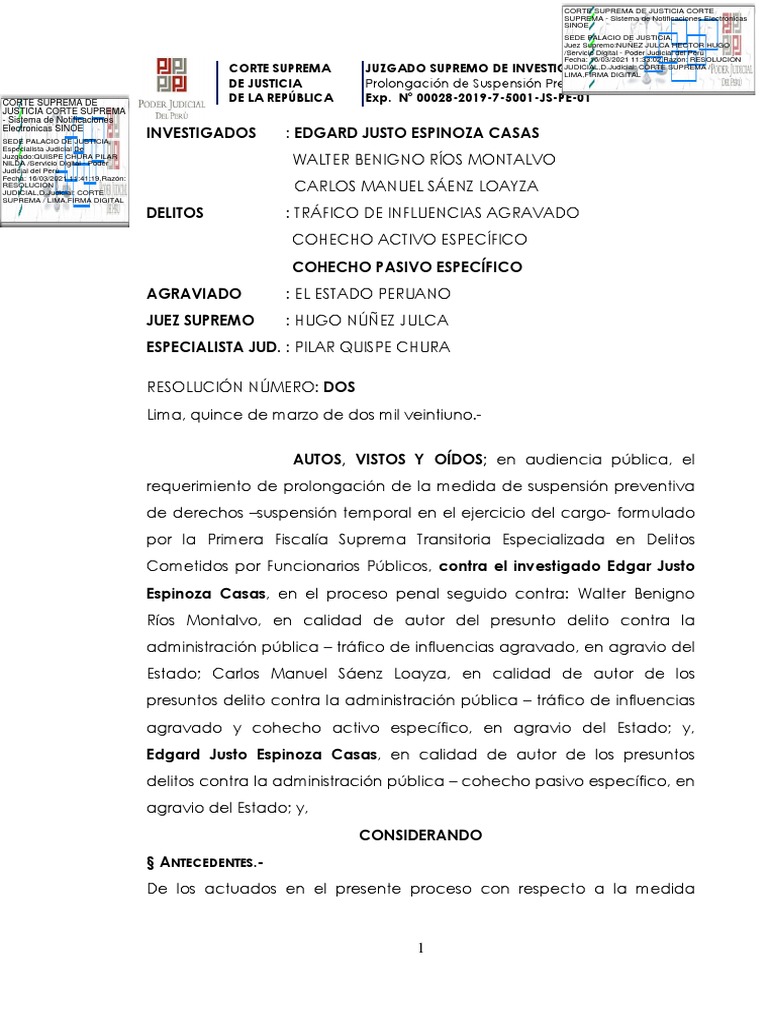 Resolución IMPROCEDENTE AMPLIACION DE SUSPENSION | PDF | Ley procesal ...