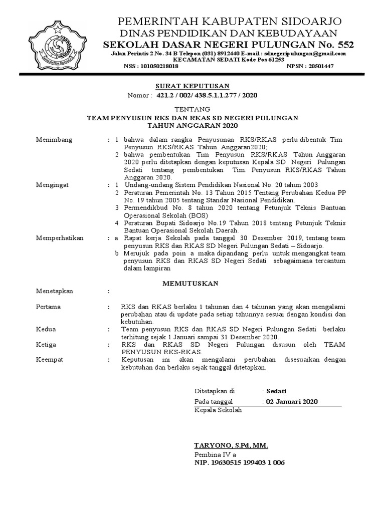 Surat Keputusan Tim-RKS-RKAS | PDF