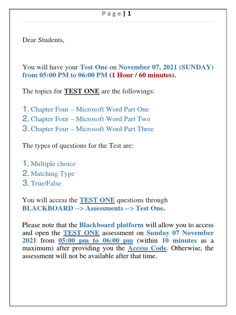 BAA110 - Announcement For Test One | PDF