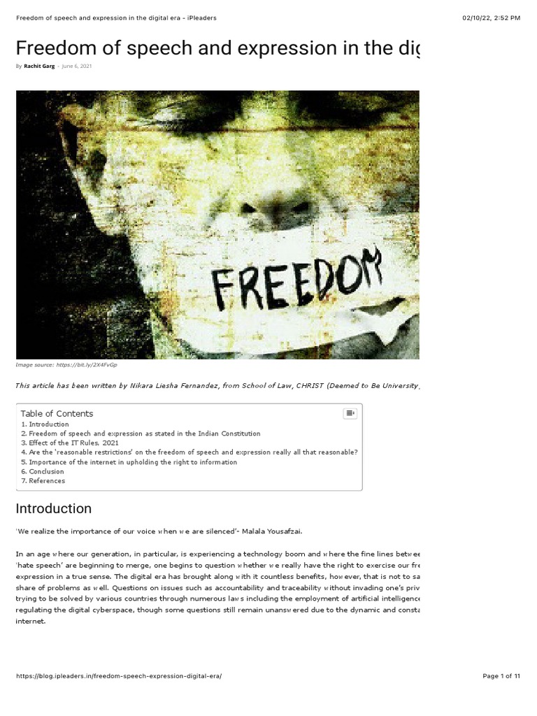 Freedom of Speech and Expression in The Digital Era - Ipleaders | PDF