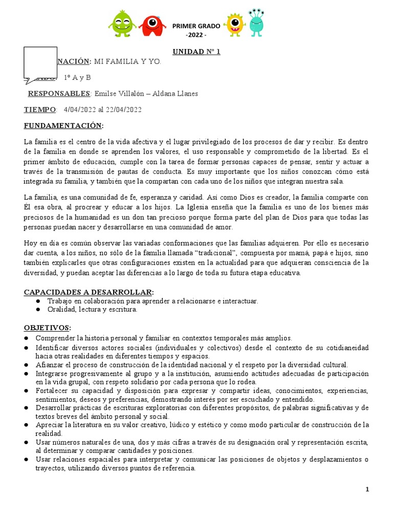 Unidad #1 Mi Familia y Yo | PDF | Familia | Calendario