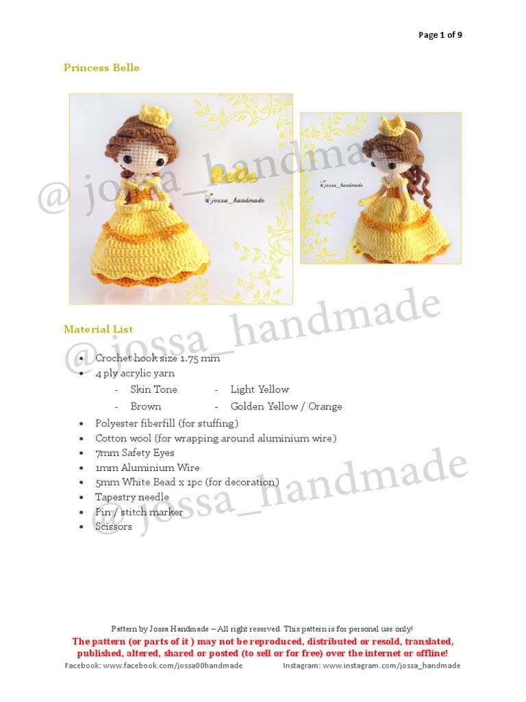 Belle Pattern Final English | Download Free PDF | Crochet | Yarn