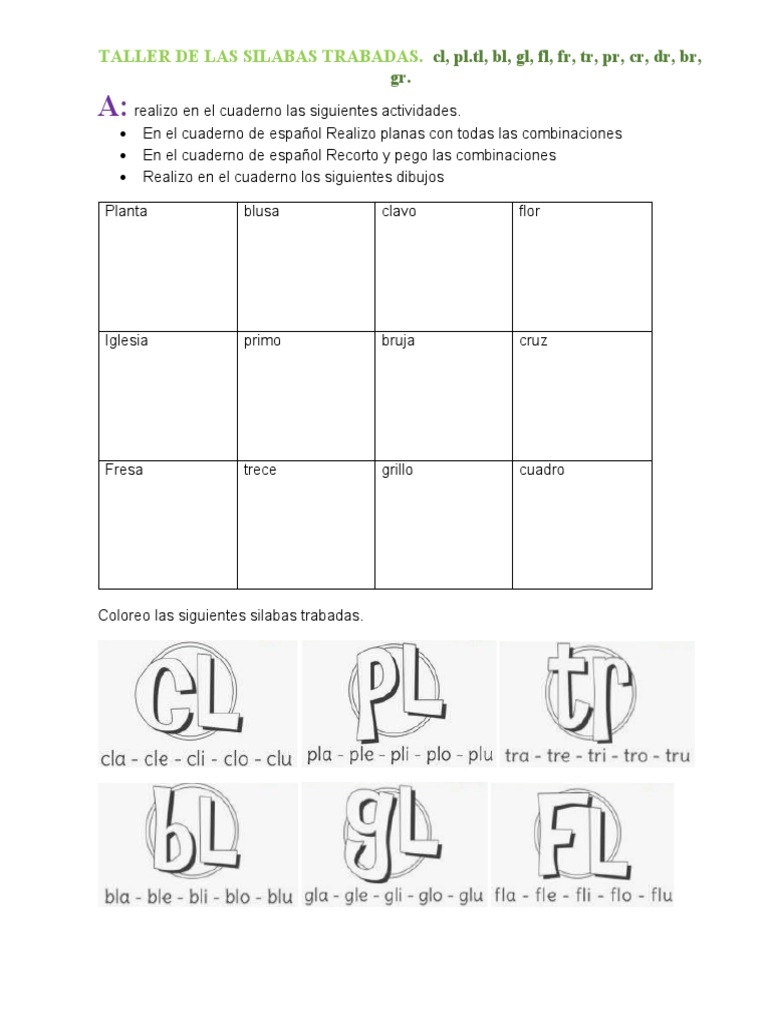 Taller de Sílabas Trabadas para Niños | PDF | Artes del Lenguaje y ...