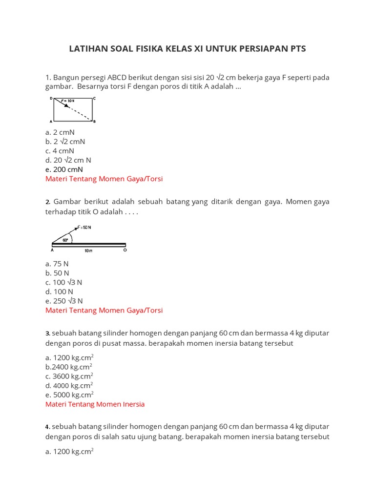 Latihan Soal Fisika Kelas Xi Untuk Persiapan Pts | PDF