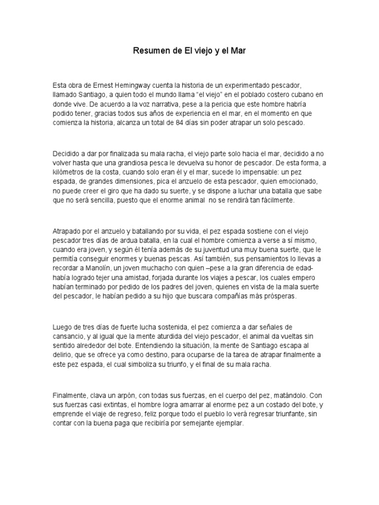 Resumen de El Viejo y El Mar Sara | PDF | Poesía