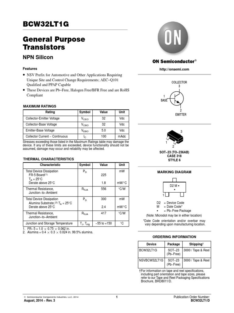 BCW 32 LT 1 G | PDF | Bipolar Junction Transistor | Electrical Engineering