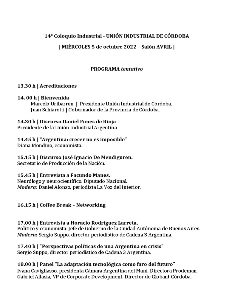 Programa Coloquio Industrial - UIC | PDF | Ciencias sociales