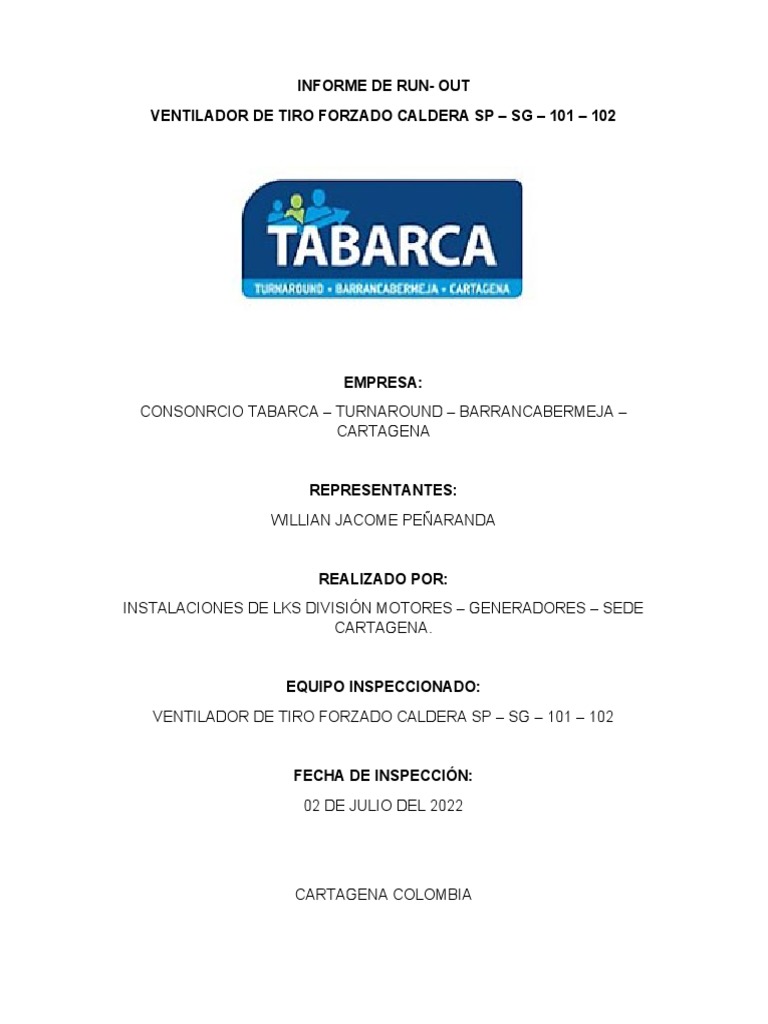 Reporte de Run-Out Ventilador de Tiro Forzado de Caldera | PDF