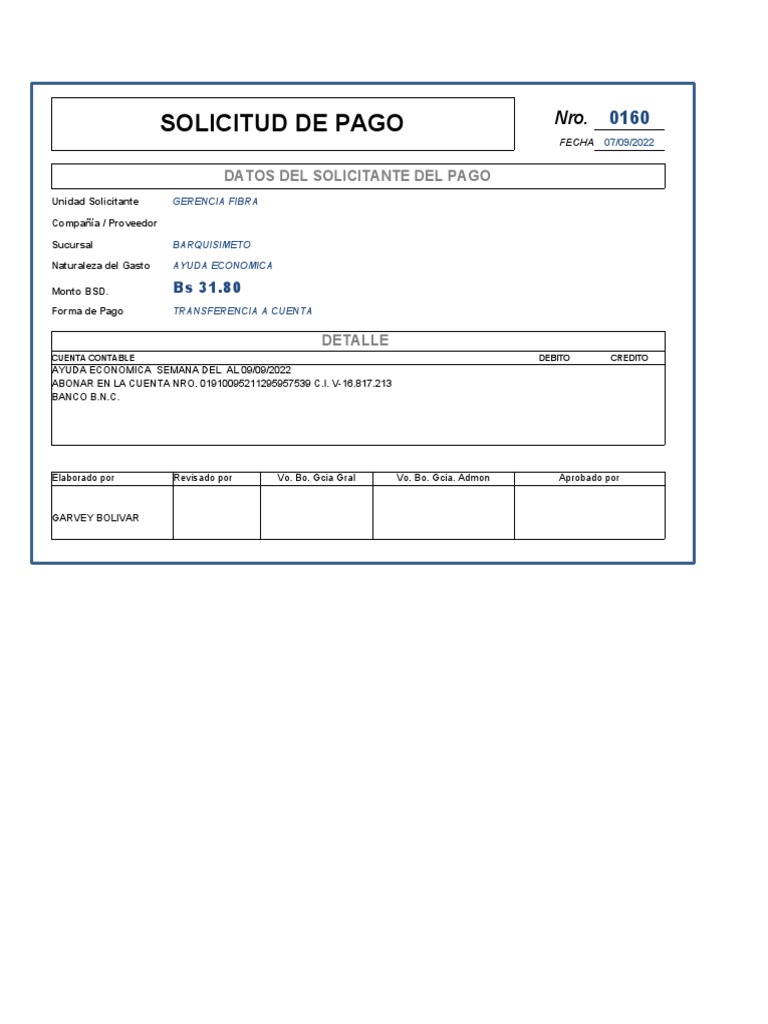 Modelo Formato de Solicitud de Pago | PDF