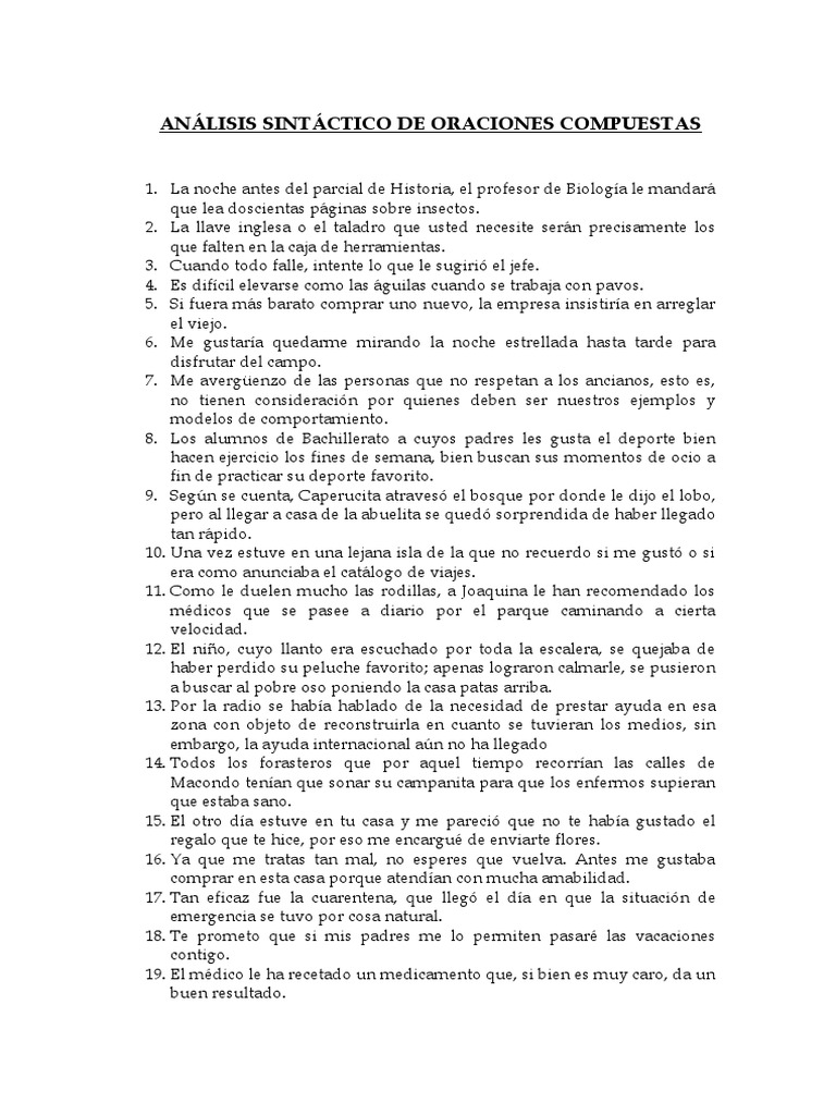 Analisis Sintactico De Oraciones Compuestas Pdf