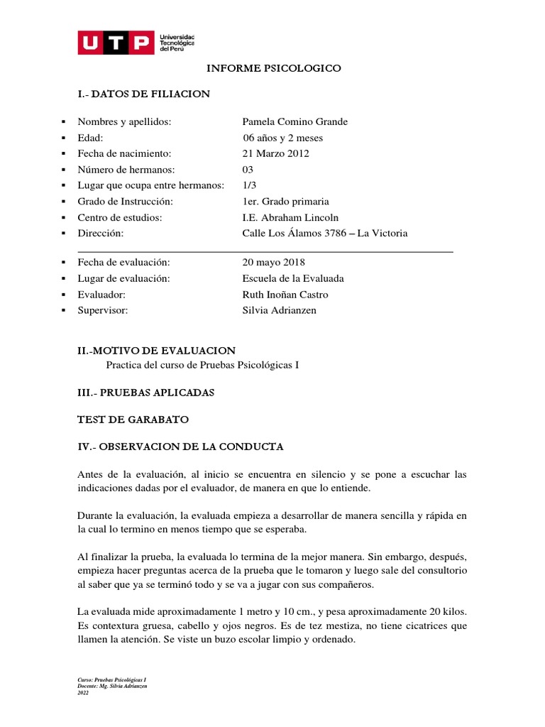 S04.s1 Material - MODELO de INF - PSIC. - Tarea | PDF | Sicología