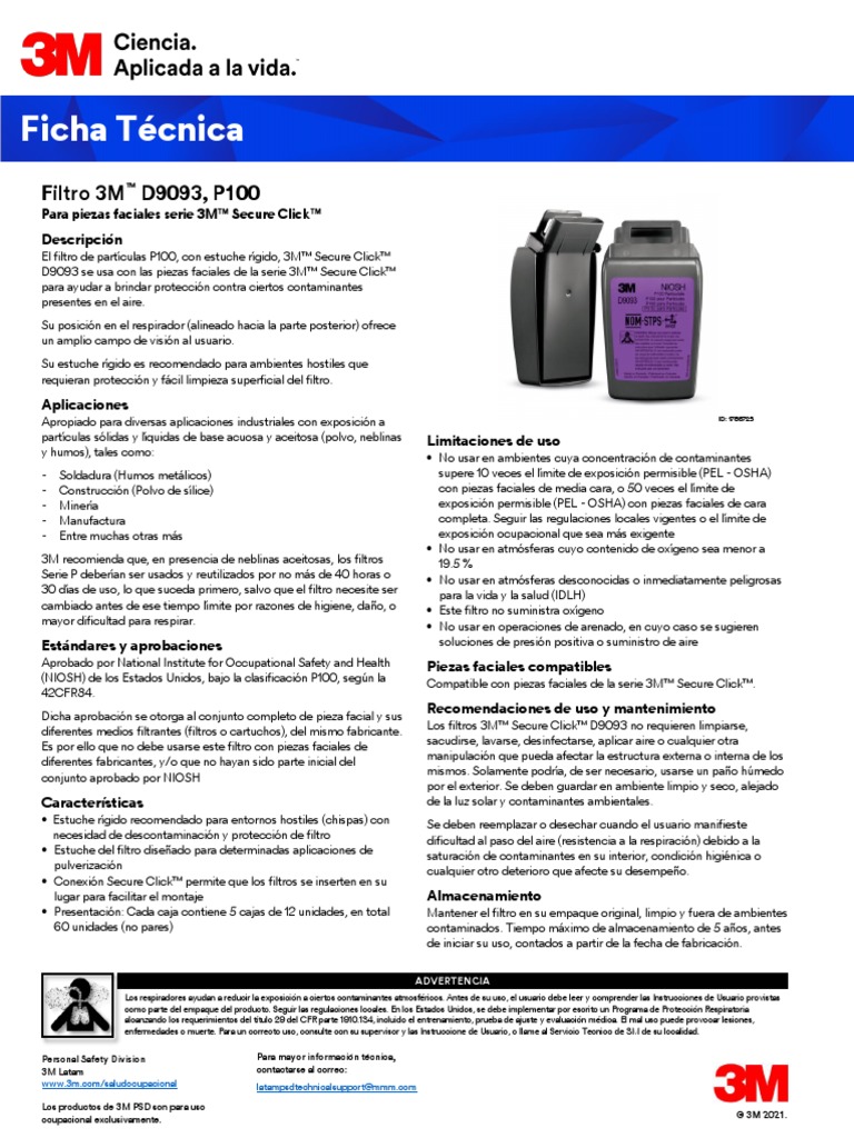 Ficha Técnica 3M™ Filtro D9093 | PDF