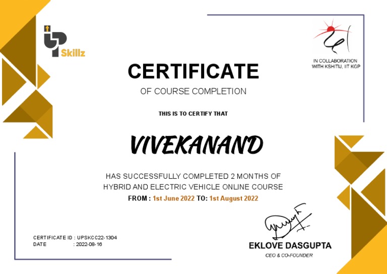 Upskillz Course Completion Certificate - VIVEKANAND | PDF