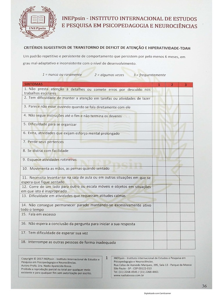 Diagnóstico de TDAH e CID-10 | PDF | Transtorno de déficit de atenção e ...
