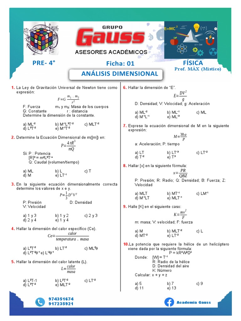Física Pre 4°-Ficha 01 (Análisis Dimensional) | PDF | Calor | Ciencias fisicas