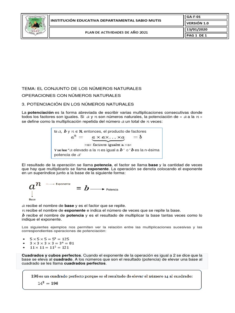 Taller 10 Matematicas Sexto Pdf Exponenciación Multiplicación