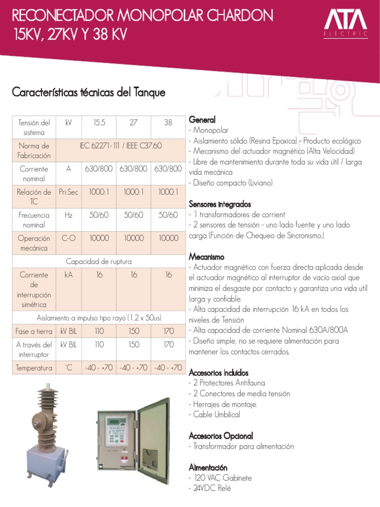 FT RC Monopolar Chardon 15kv, 27 KV y 38 KV | Descargar gratis PDF | Transformador | Ciencias de ...