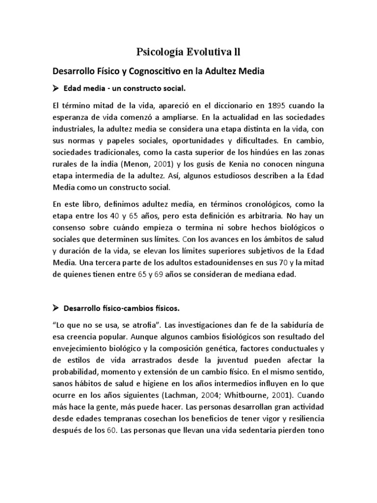 Desarrollo Fisico y Cognitivo en La Adultez Media | PDF | Las emociones | Adultos