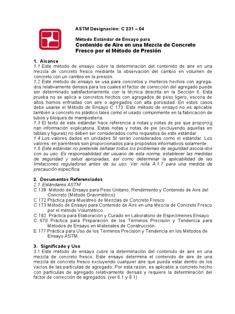 Astm C 231-04 | PDF | Hormigón | Presión