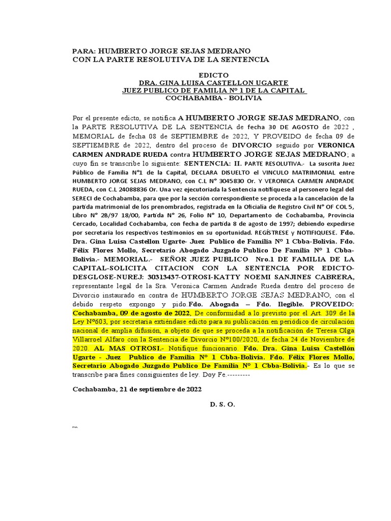 Edicto Andrade Sejas | PDF | Sentencia (ley) | Gobierno