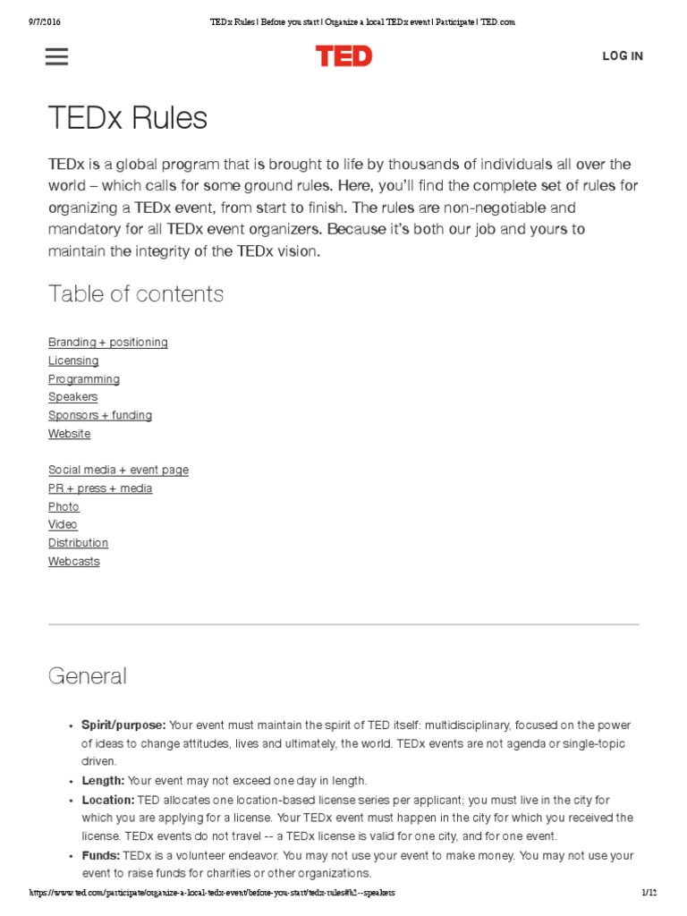 TEDx Rules | PDF | Career & Growth | Business
