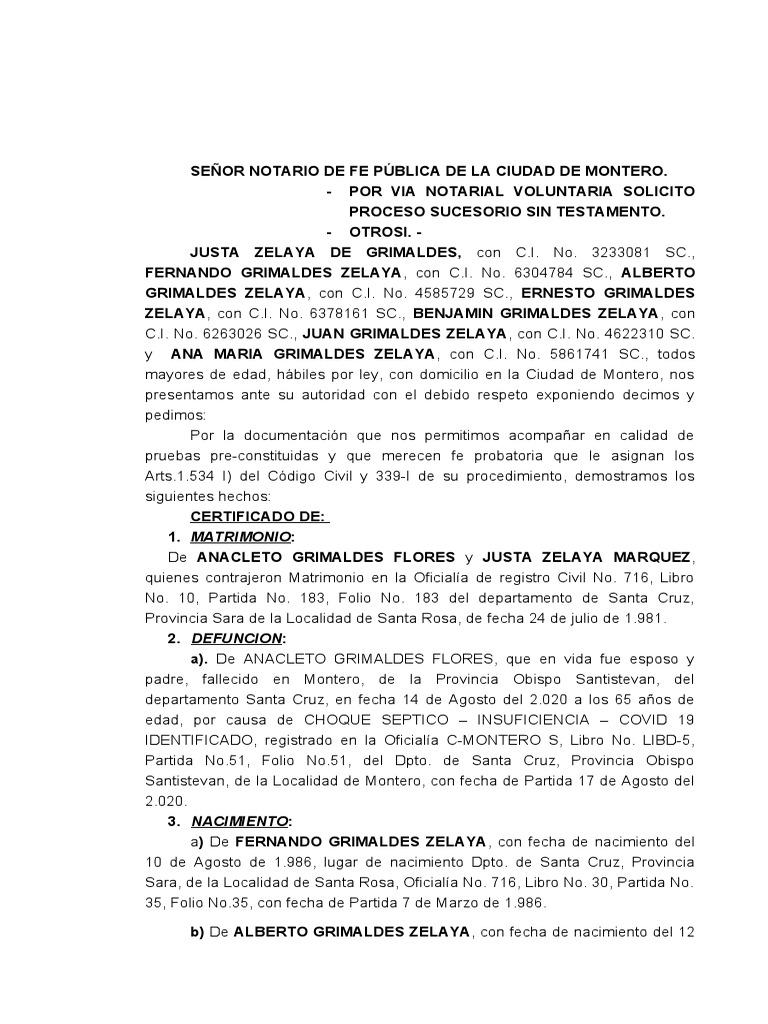 Solicitud de Declaratoria de Herederos | PDF | Voluntad y testamento ...