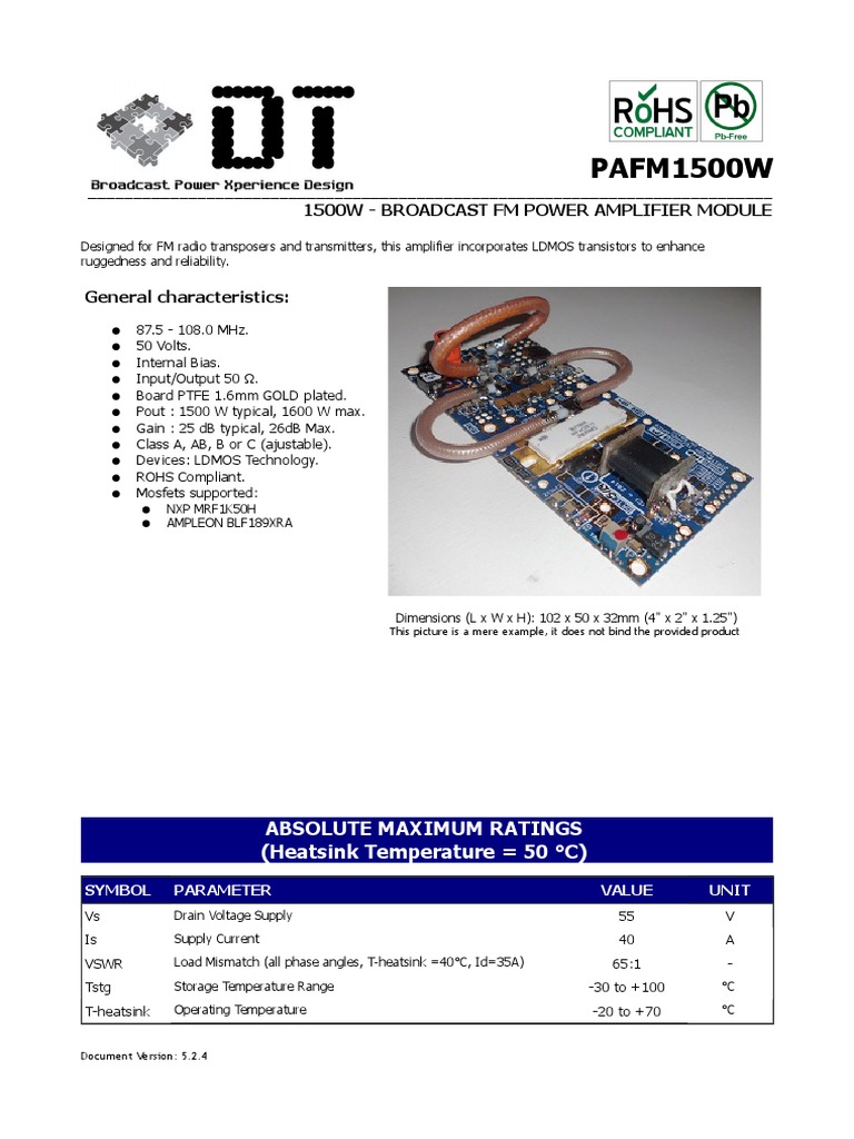 PAFM1500W Rev5.2 | PDF | Amplifier | Electrical Engineering